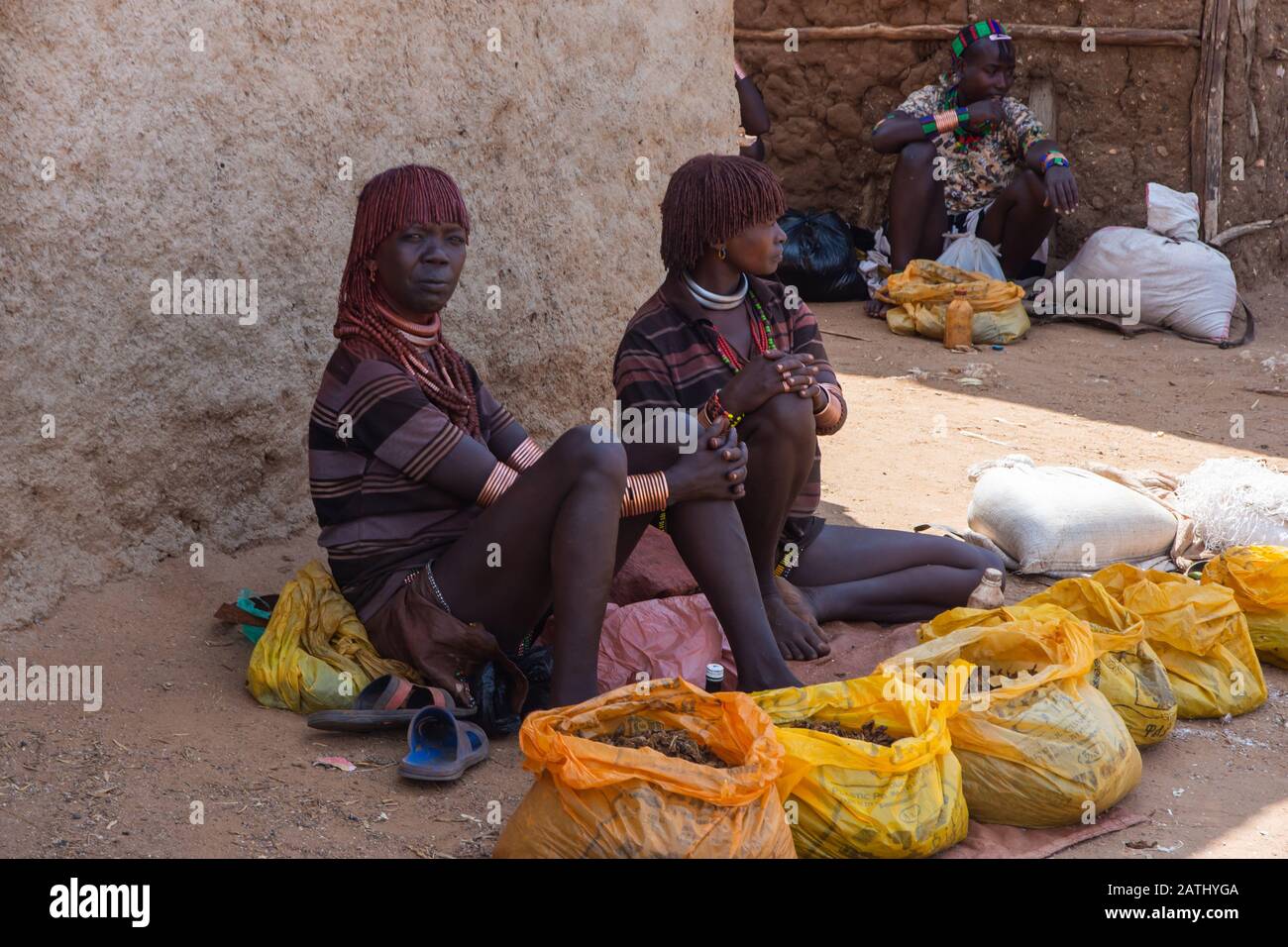Turmi, Ethiopia - Nov 2018: Local market of Hamer tribe in Turmi ...
