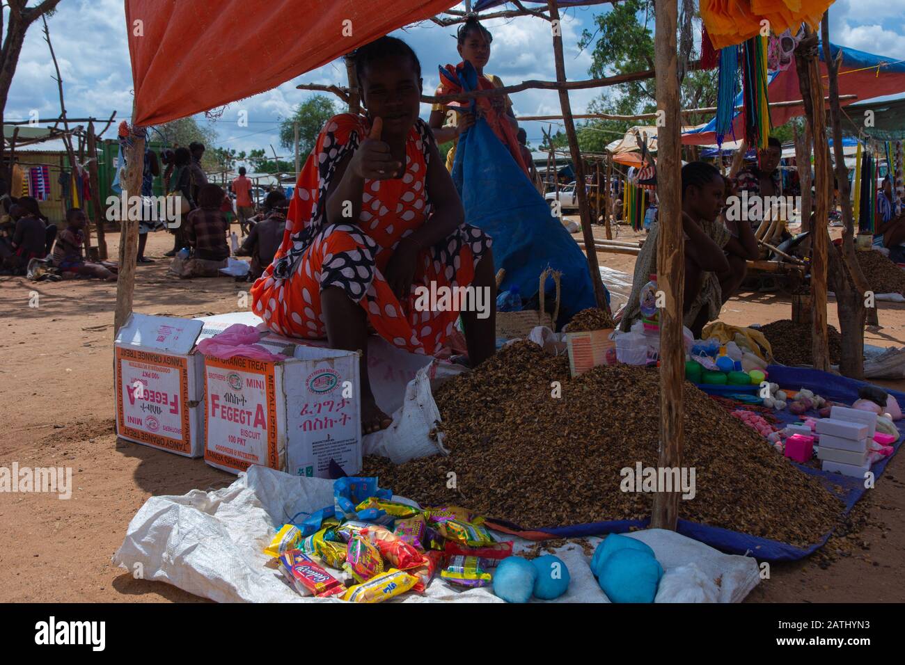 Turmi, Ethiopia - Nov 2018: Local market of Hamer tribe in Turmi ...