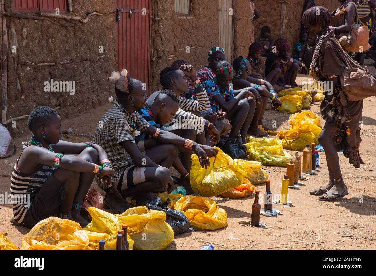 Turmi, Ethiopia - Nov 2018: Local market of Hamer tribe in Turmi ...