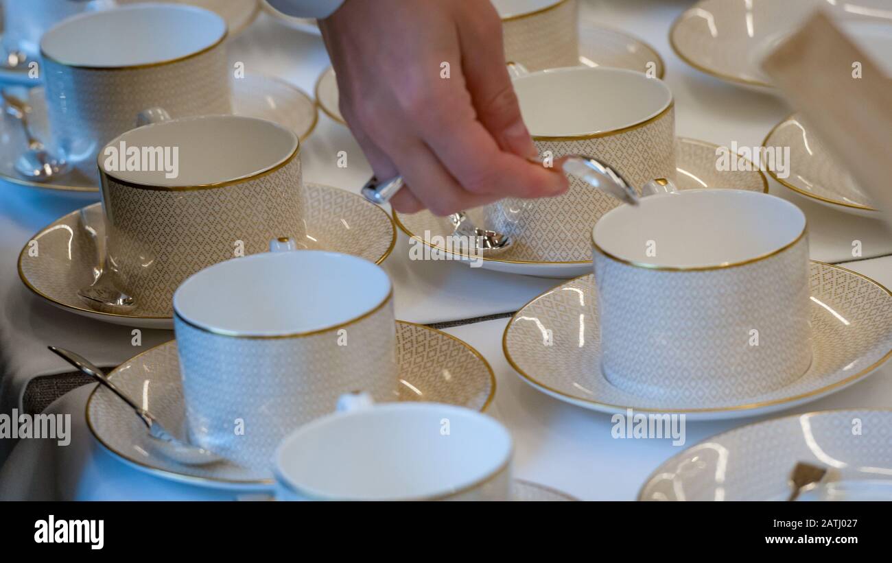 Waiter Serving Coffee at a Buffet During a Business Conference Stock ...