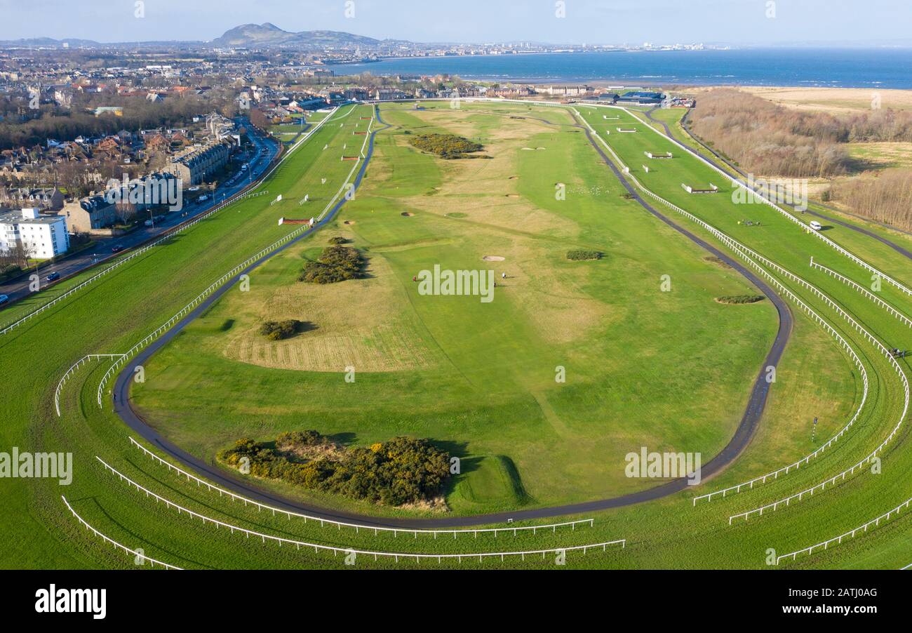 Aerial view of Musselburgh Old Golf Course and Musselburgh Racecourse ...