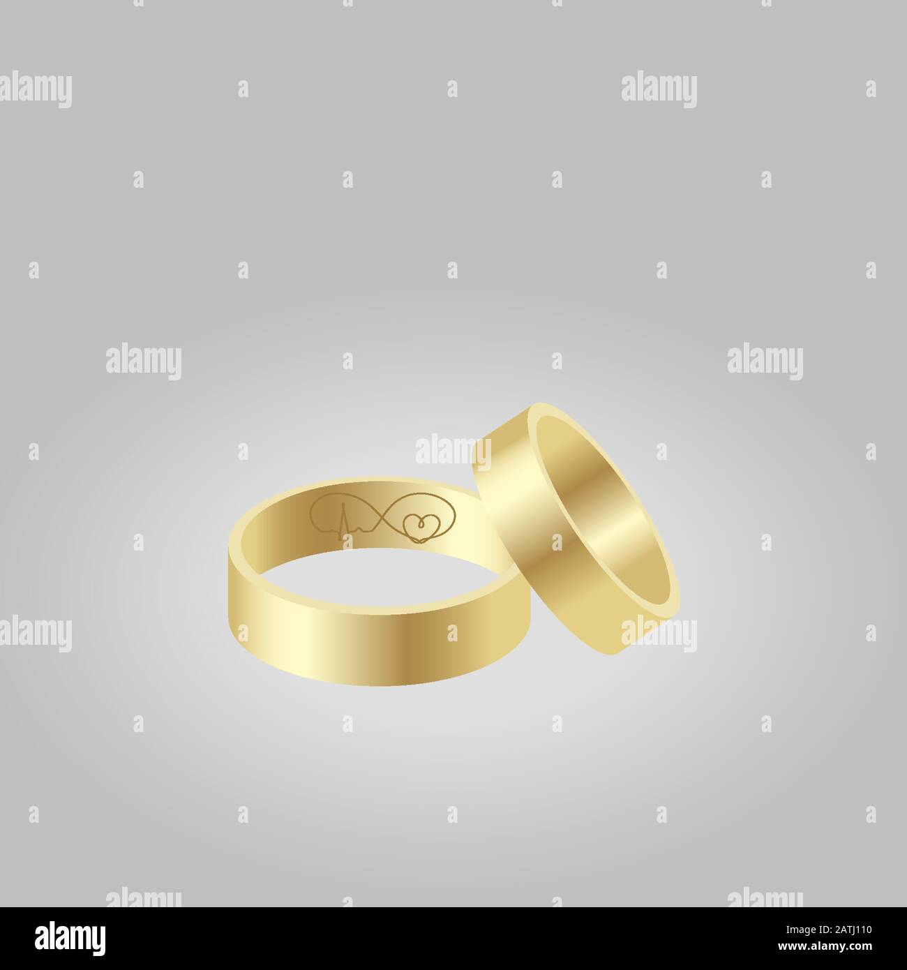 Wedding rings engraved isolated on gray background. Stock vector ...