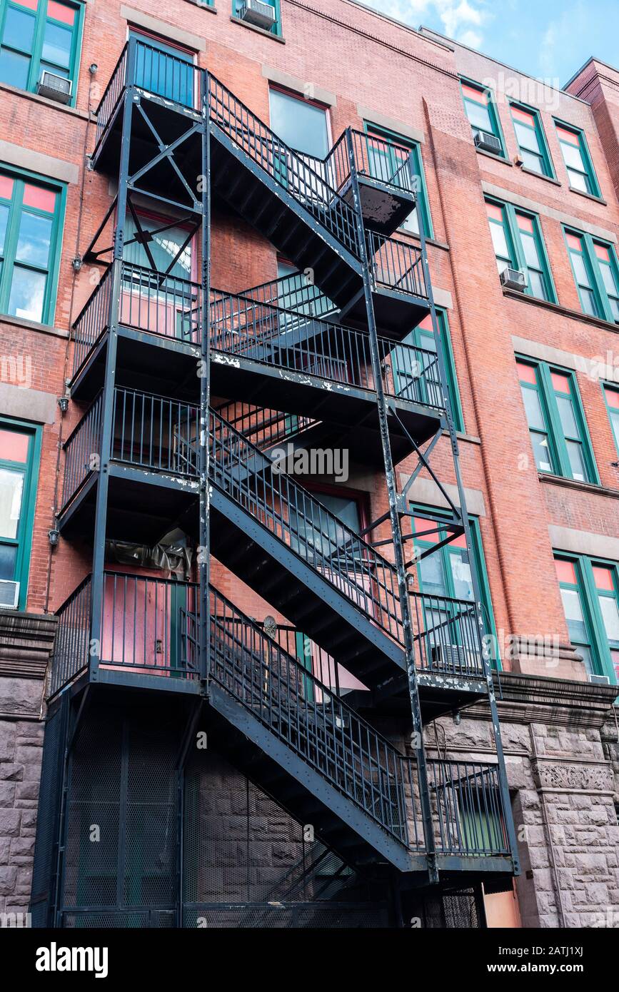 Building fire escape stairs new york city ny hi-res stock photography ...