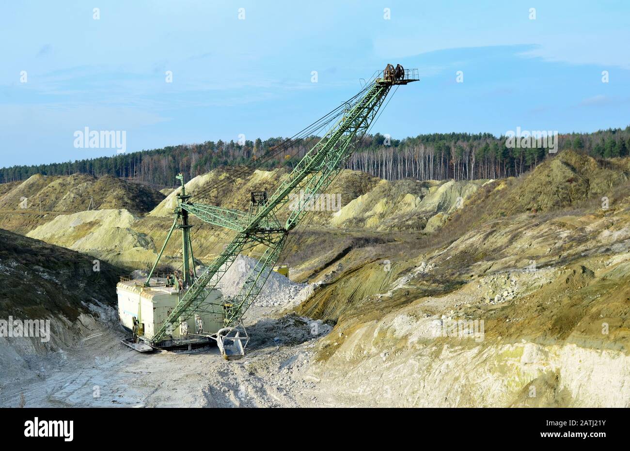 Walking Dragline excavator in the chalk quarry near the village of ...