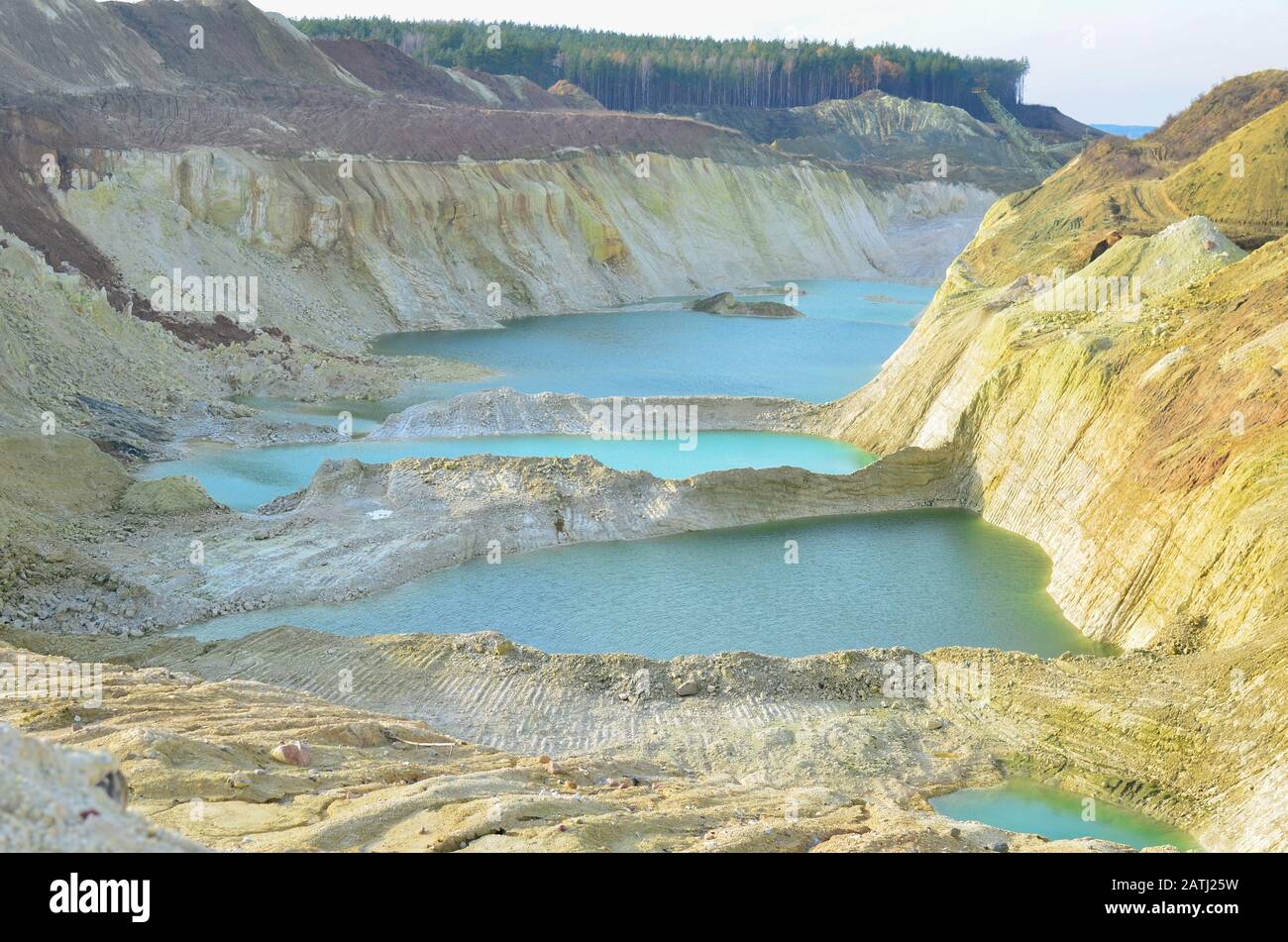 Chalk mining in an industrial quarry at Krasnoselsky village in the ...
