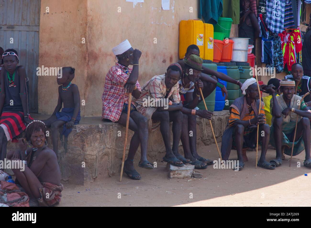 Turmi, Ethiopia - Nov 2018: Local market of Hamer tribe in Turmi ...
