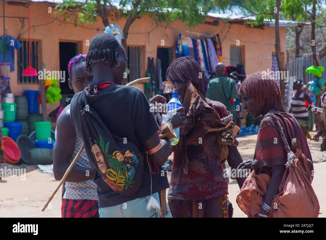 Turmi, Ethiopia - Nov 2018: Local market of Hamer tribe in Turmi ...