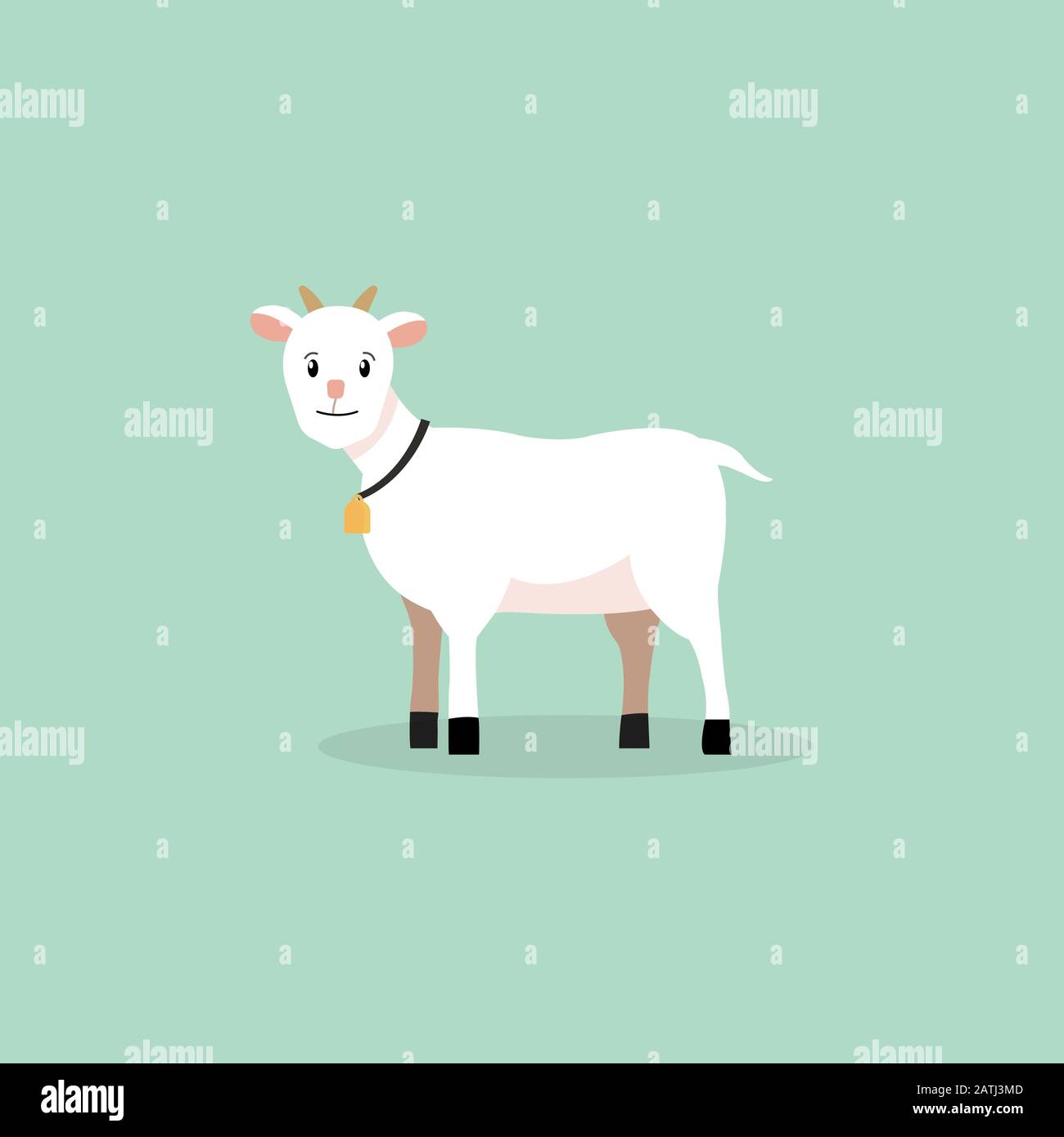 Cute baby goat with bell vector illustration.Farm goat character ...