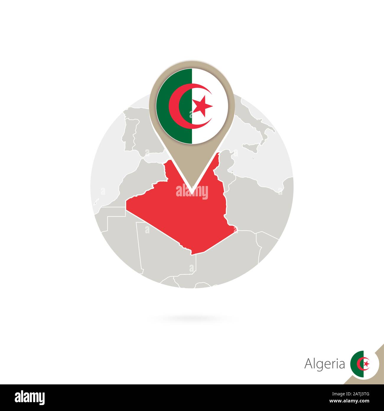 Algeria map and flag in circle. Map of Algeria, Algeria flag pin. Map ...