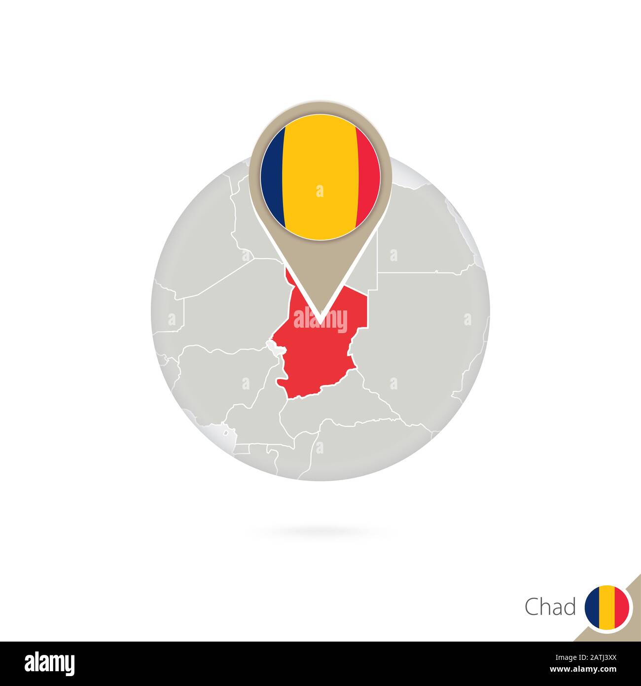 Chad map and flag in circle. Map of Chad, Chad flag pin. Map of Chad in ...