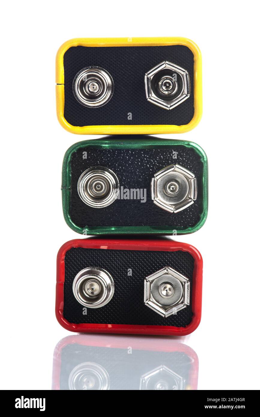 Stack of batteries 9 Volt isolated on white background Stock Photo - Alamy