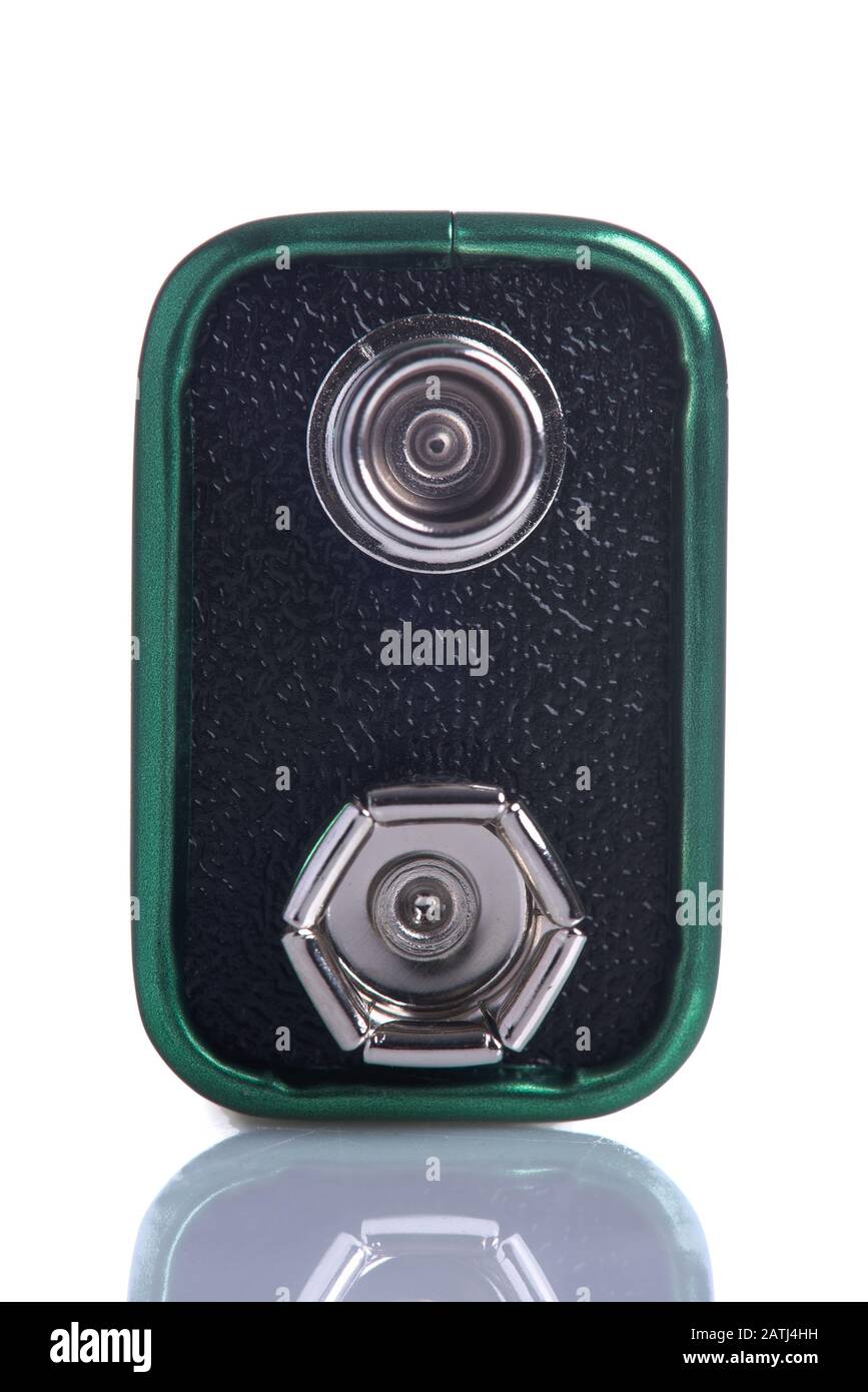 Nine Volt Battery Isolated on White Background, Front View Stock Photo ...