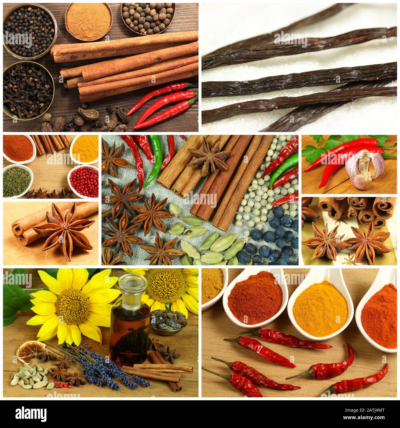 Various spices in collage composition Stock Photo - Alamy