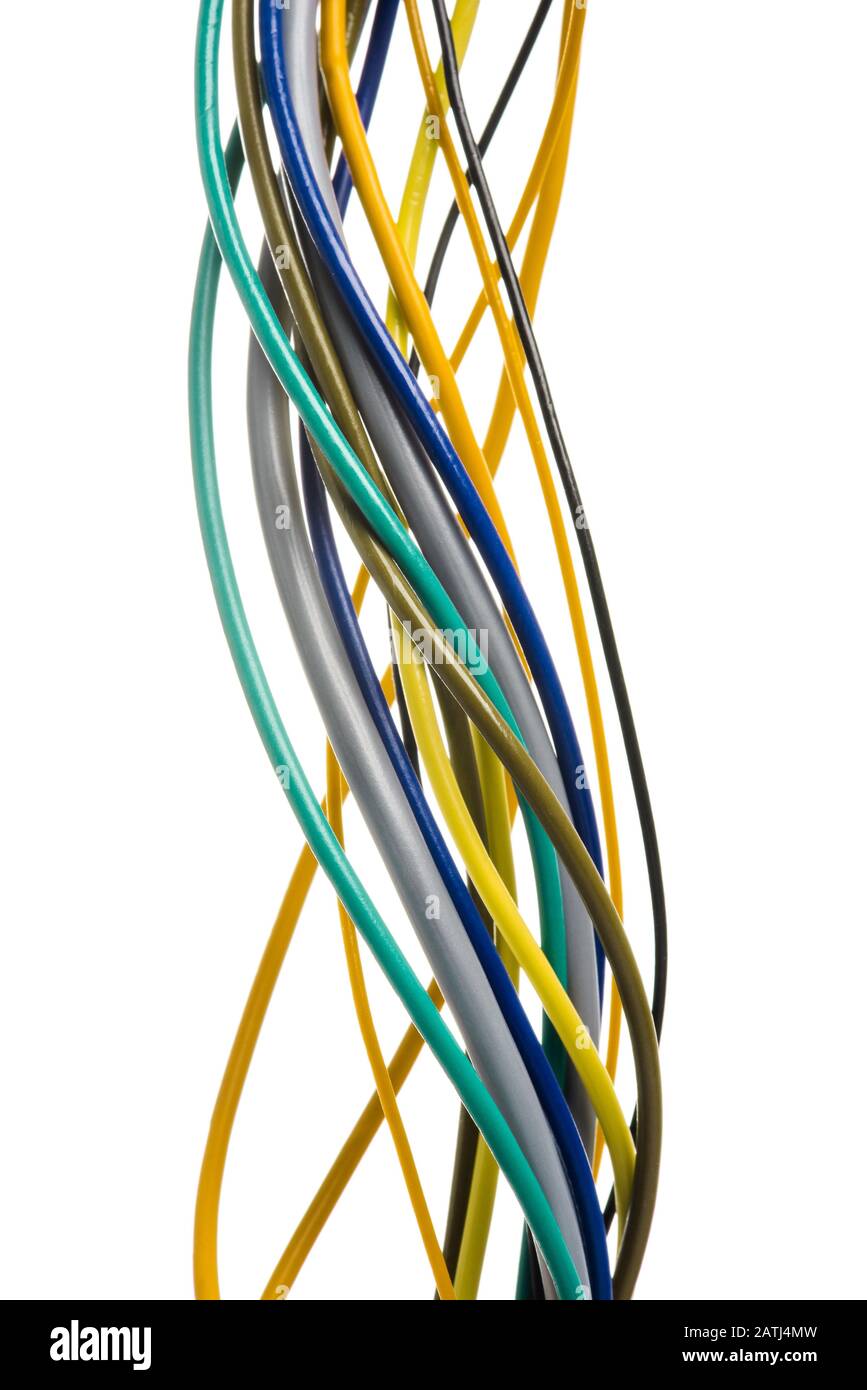 Swirl of colorful cable on white background Stock Photo - Alamy
