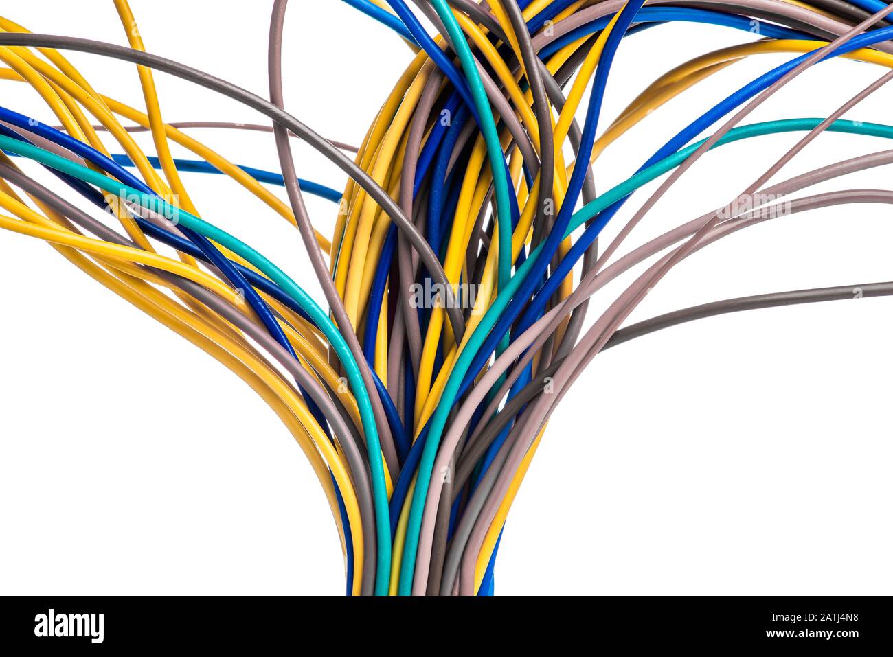 Electric installation colorful cable and wire close-up isolated on ...