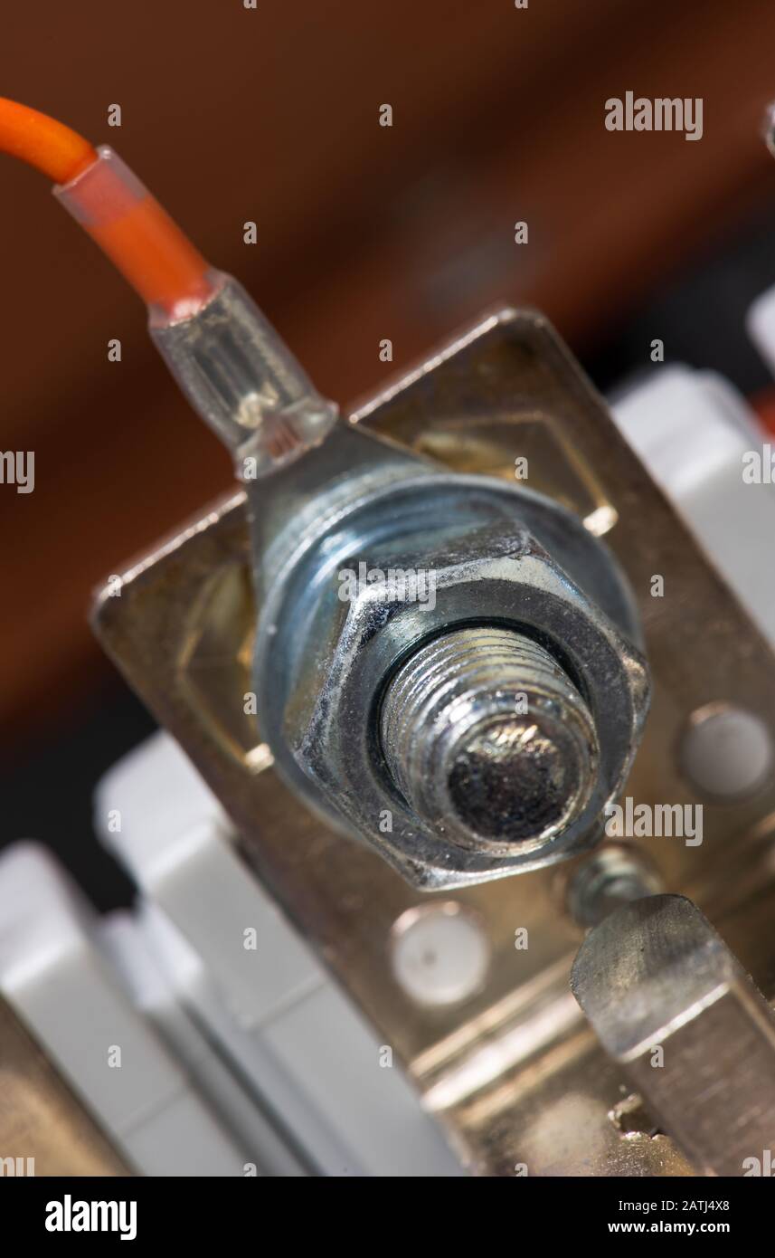 Power supply devices with bold connection cable close-up Stock Photo ...