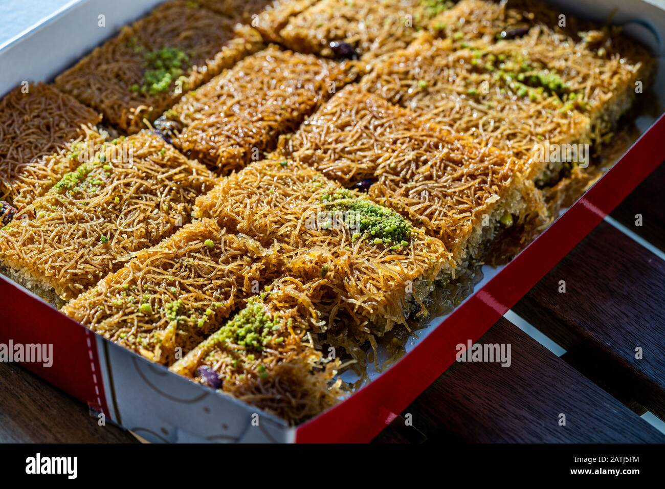 Take Away Turkish Dessert Kadayif with Pistachio Powder in Plastic Box ...