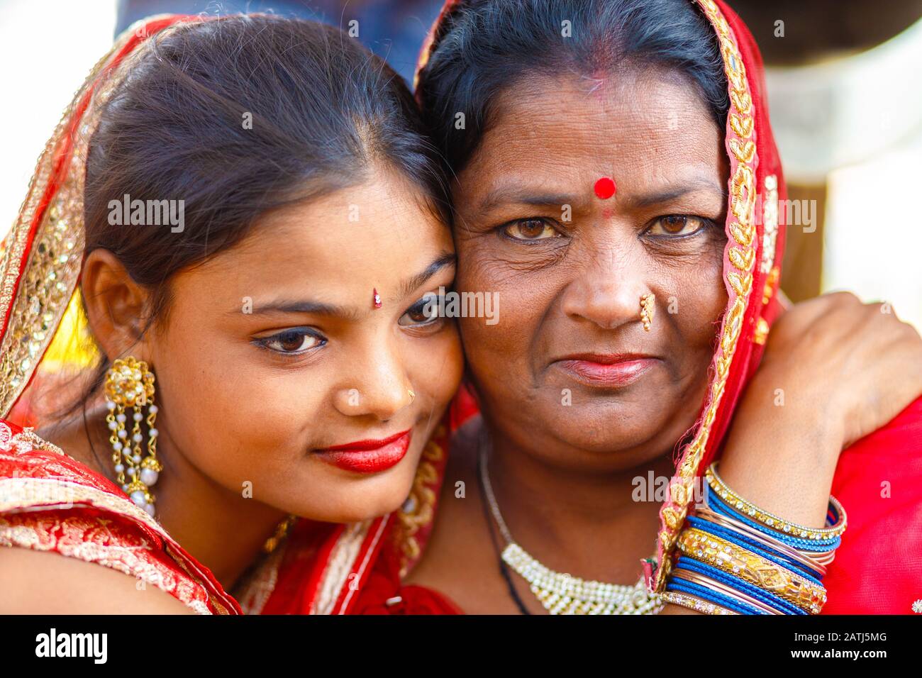 SARNATH, INDIA, JANUARY 21, 2019 : Portrait a mother and daugther ...