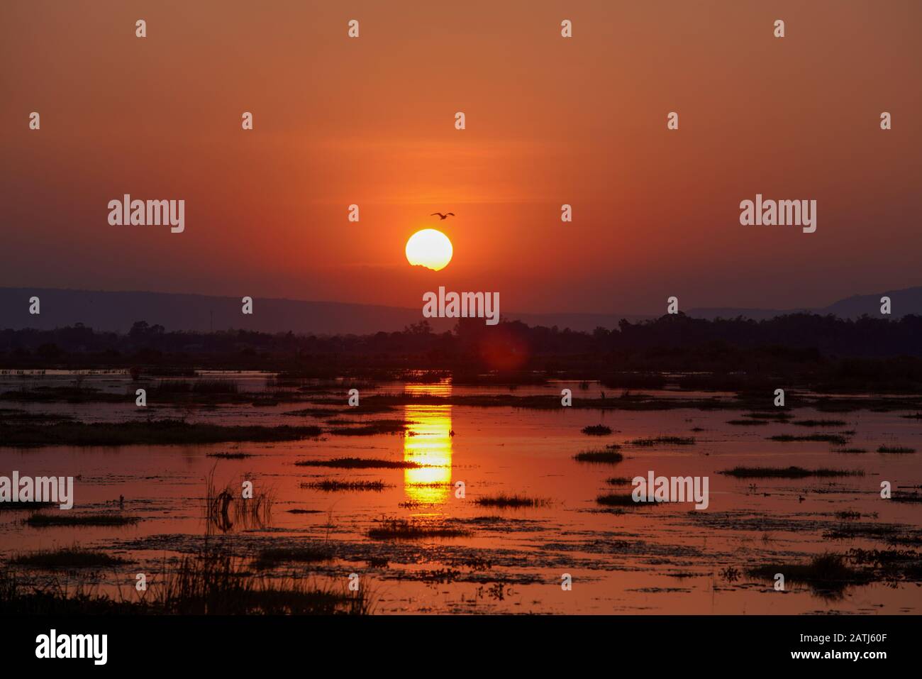 Aerial view lake sunset beautiful landscape Nong Han Lake Sakon Nakhon ...