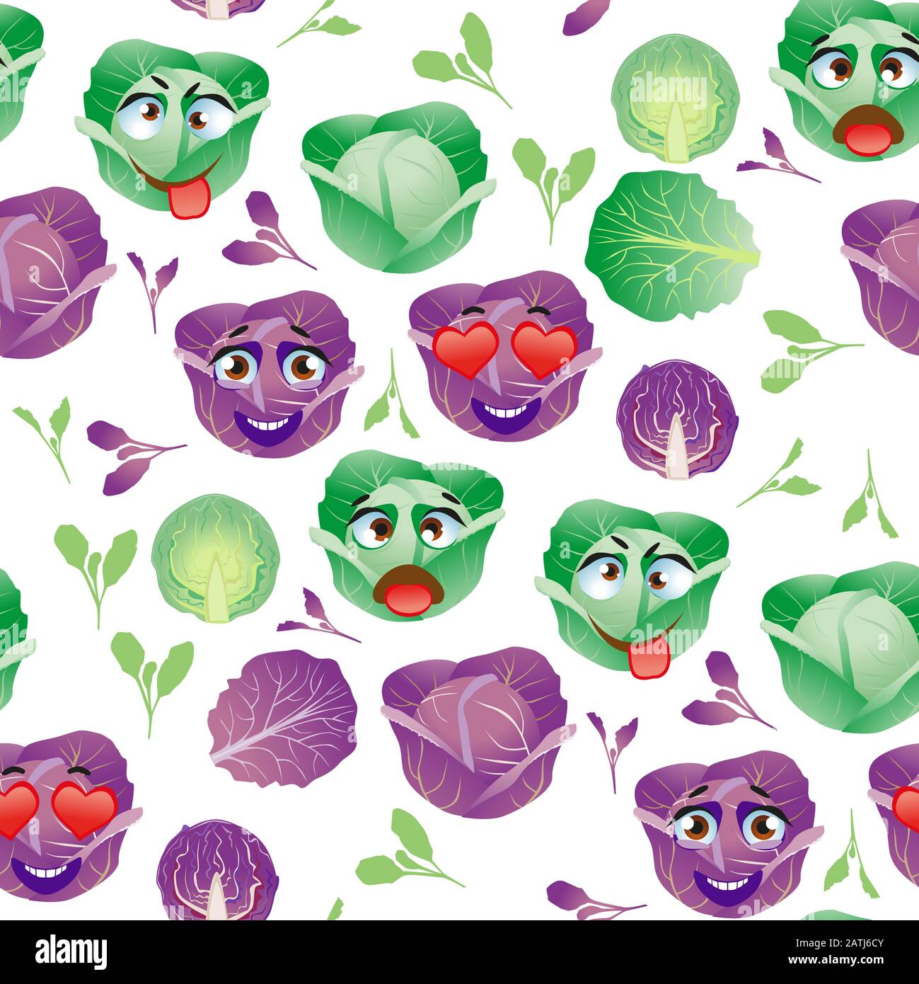 Cute seamless pattern with cartoon emoji cabbage Stock Vector Image ...