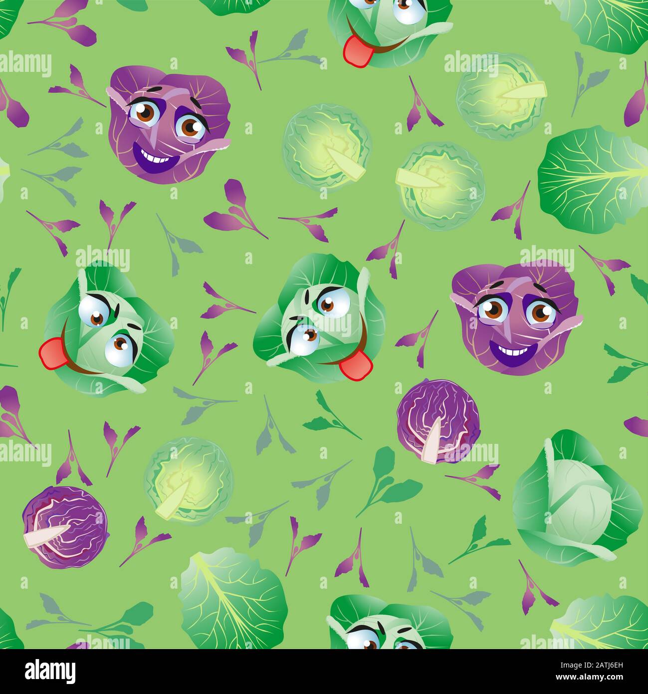 Cute seamless pattern with cartoon emoji cabbage Stock Vector Image ...