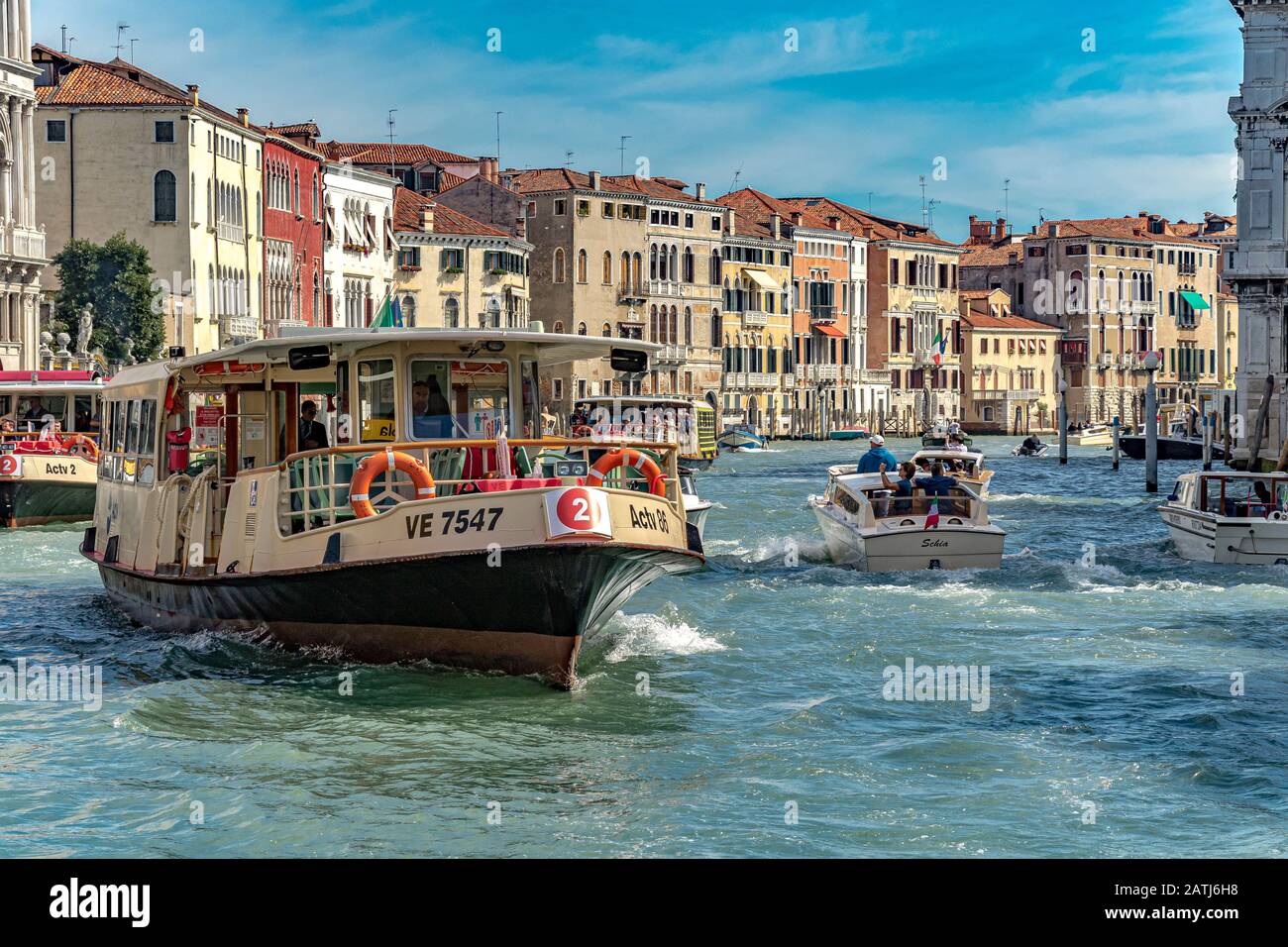 A Route No 2 Vaporetto or water bus making it's way along The Grand ...