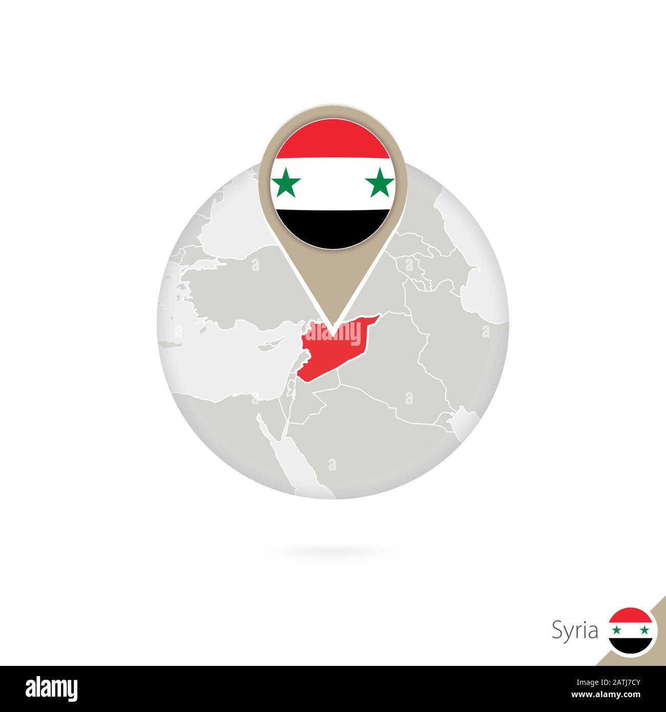 Syria map and flag in circle. Map of Syria, Syria flag pin. Map of ...