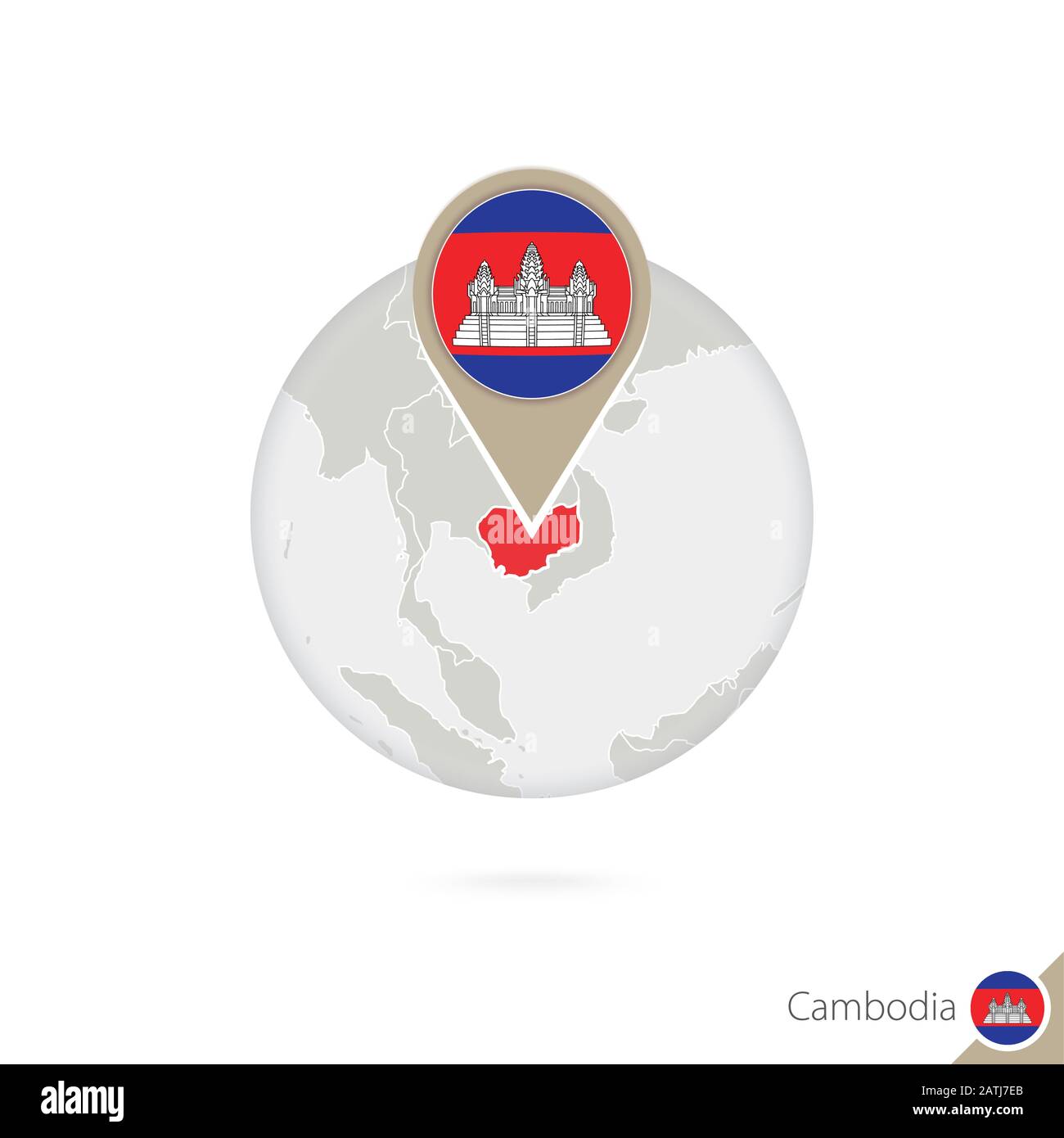 Cambodia map and flag in circle. Map of Cambodia, Cambodia flag pin. Map of Cambodia in the ...