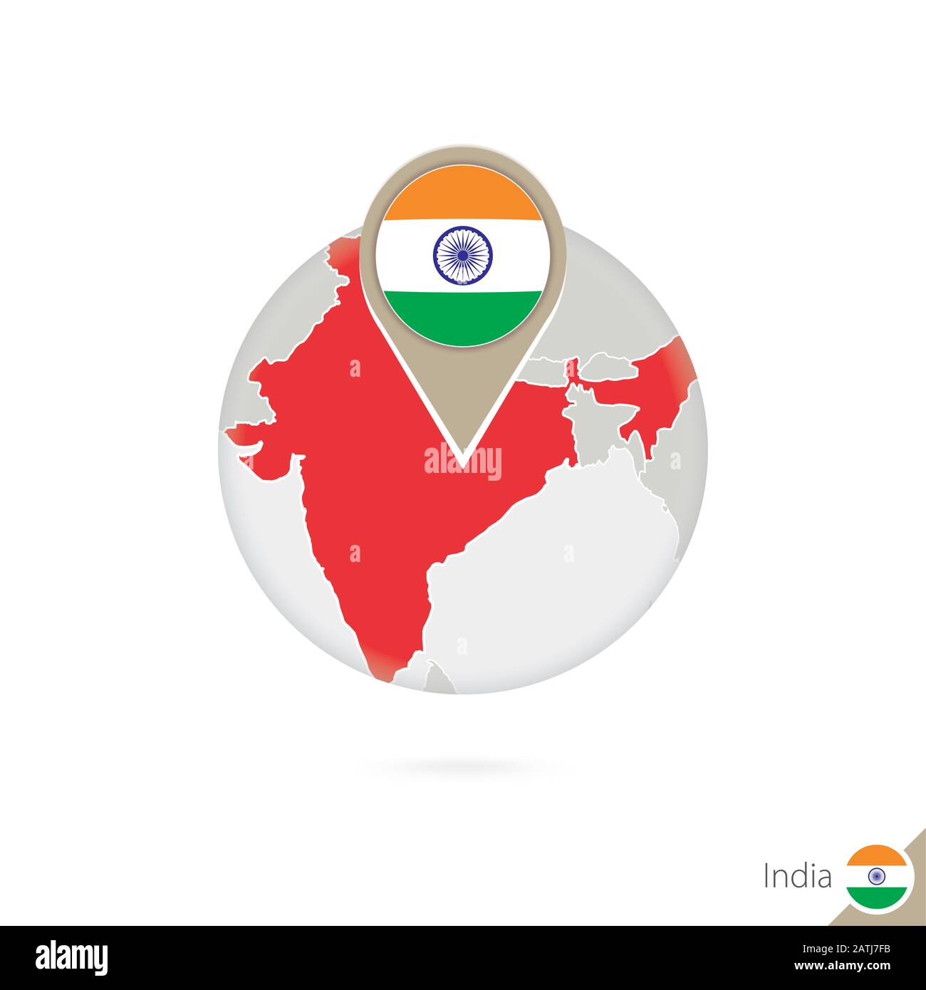 India map and flag in circle. Map of India, India flag pin. Map of India in the style of the ...