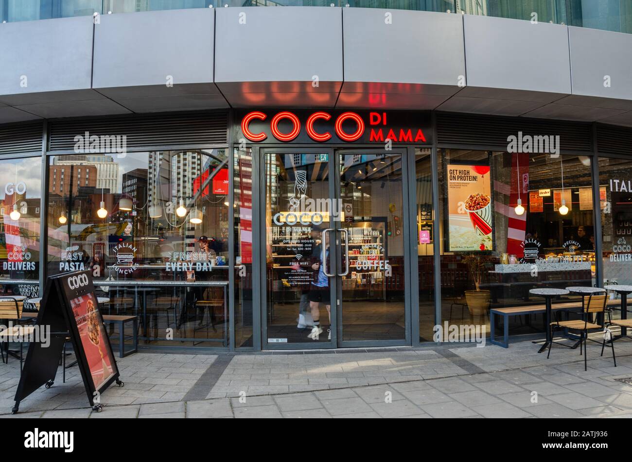 Front of Coco di Mama Italian restaurant cafe on City Road, London, UK ...
