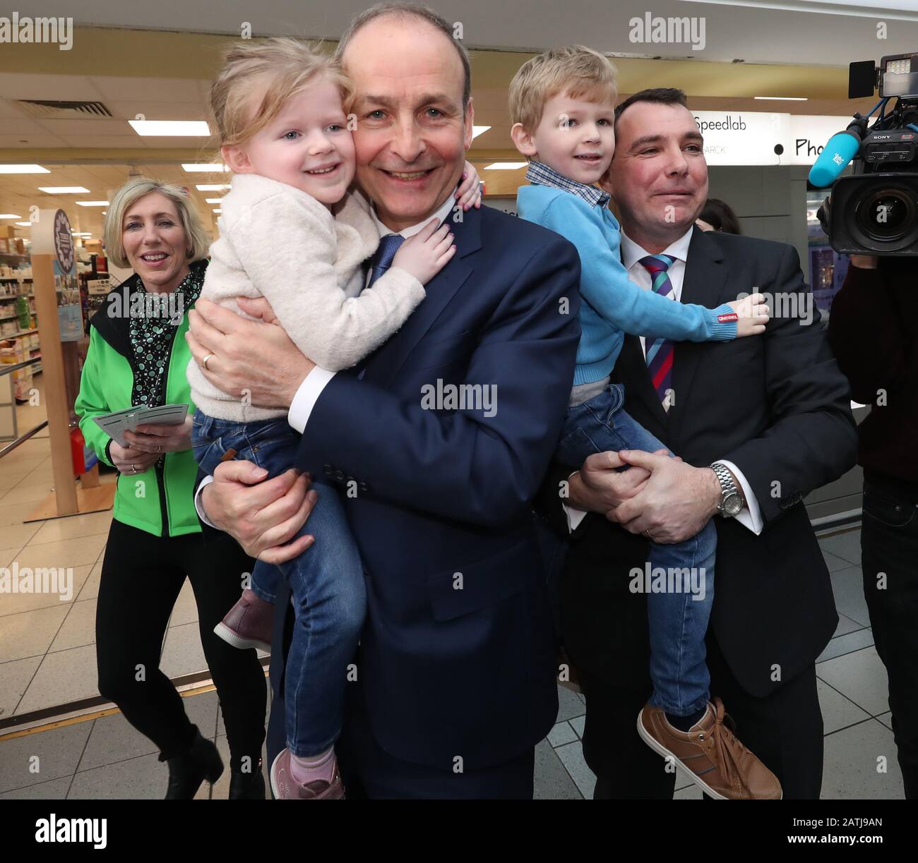 Fianna Fail Leader Micheal Martin and candidate James Collins pose for ...