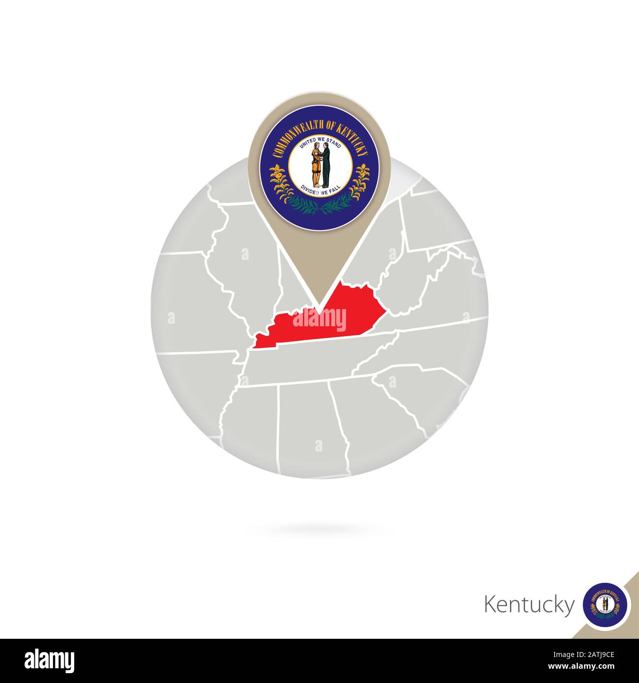 Kentucky US State map and flag in circle. Map of Kentucky, Kentucky ...