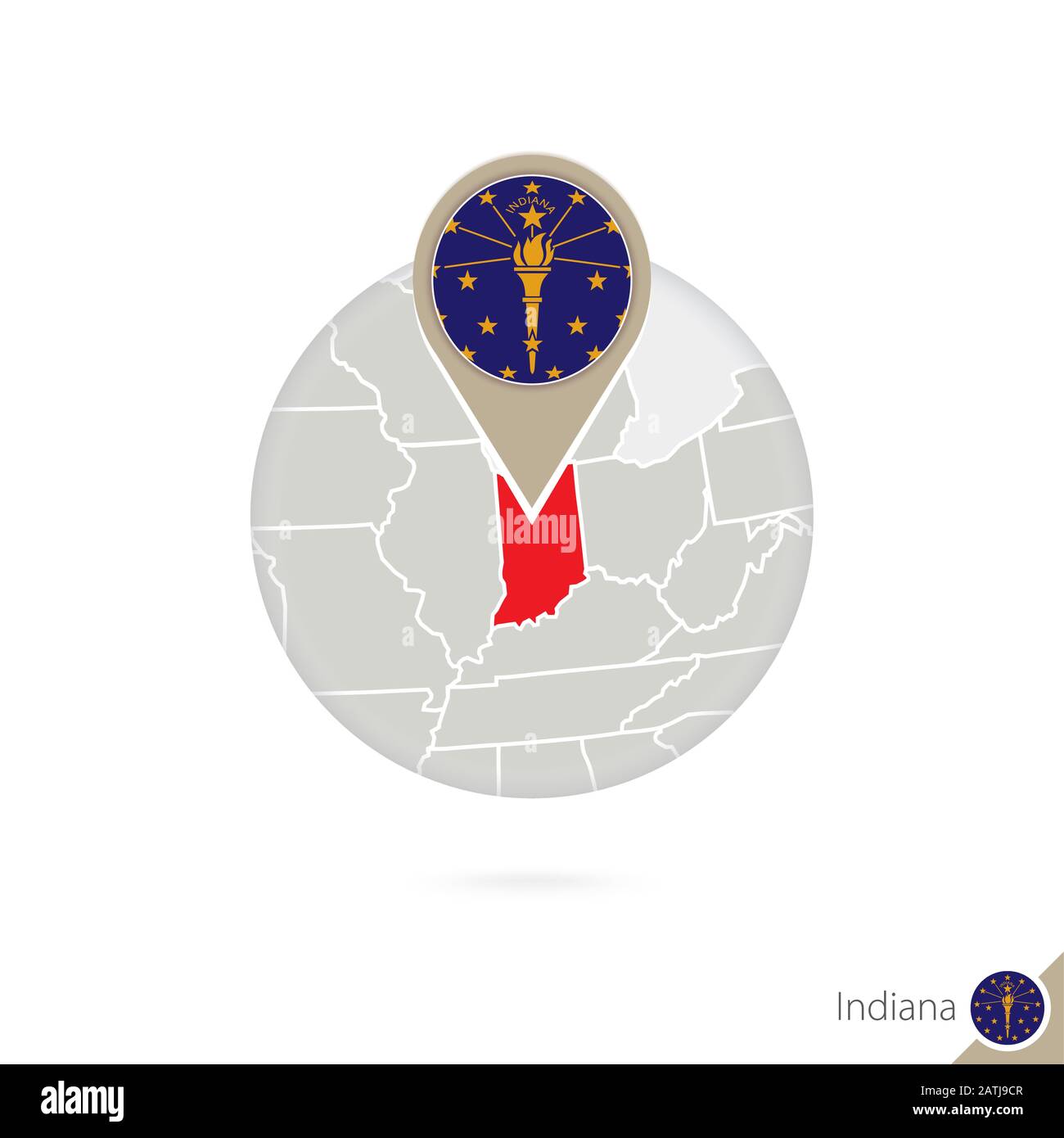 Indiana US State map and flag in circle. Map of Indiana, Indiana flag ...