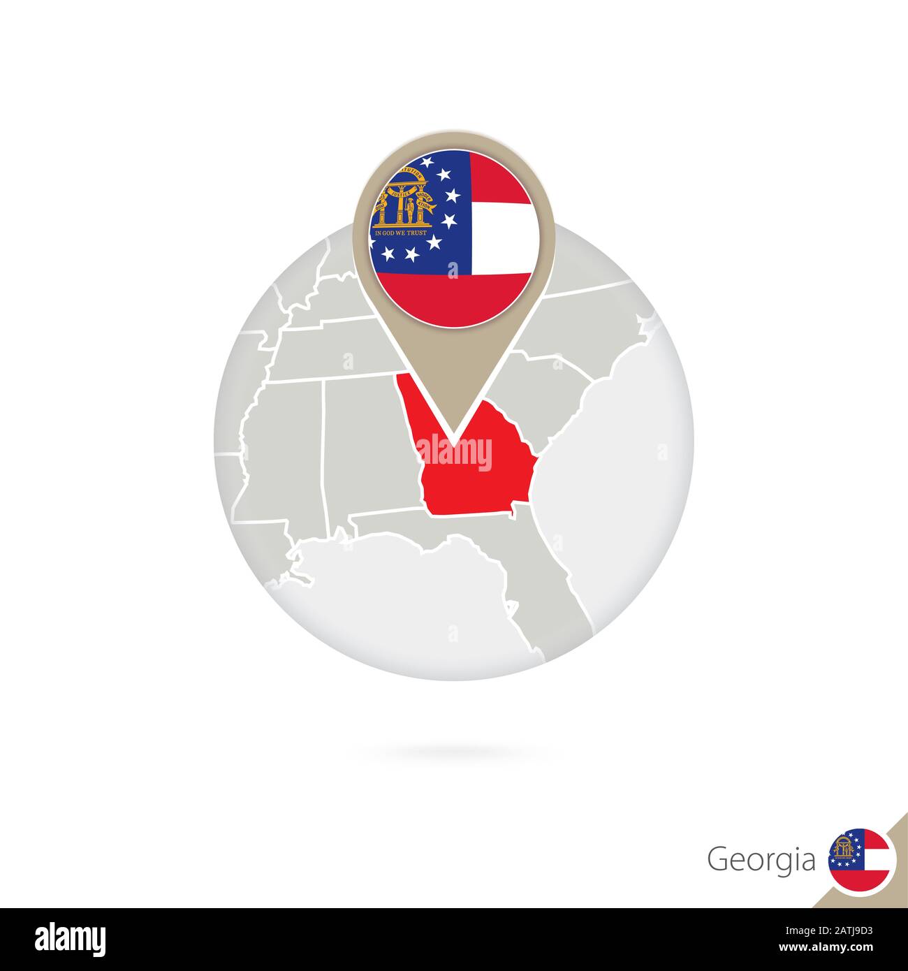 Georgia US State map and flag in circle. Map of Georgia, Georgia flag ...