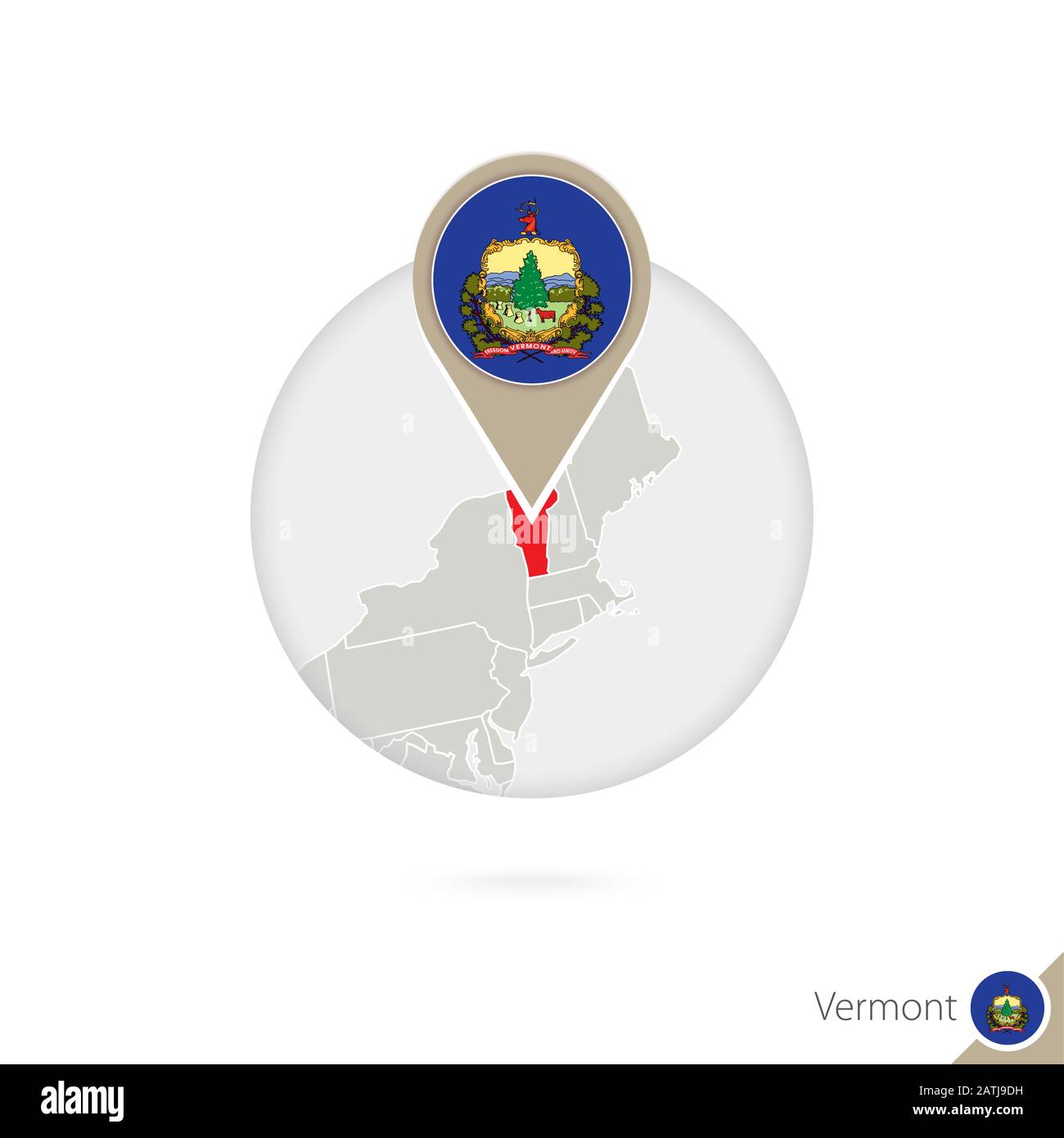 Vermont US State map and flag in circle. Map of Vermont, Vermont flag ...