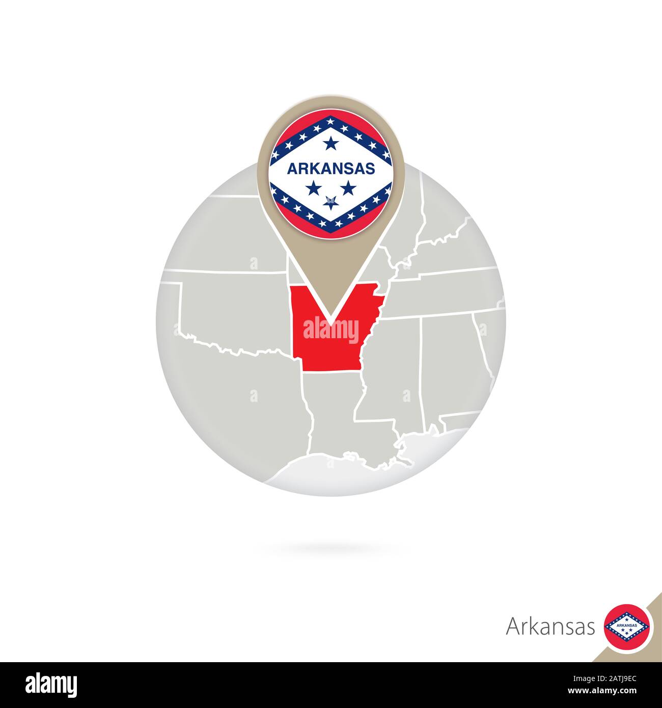 Arkansas US State map and flag in circle. Map of Arkansas, Arkansas ...
