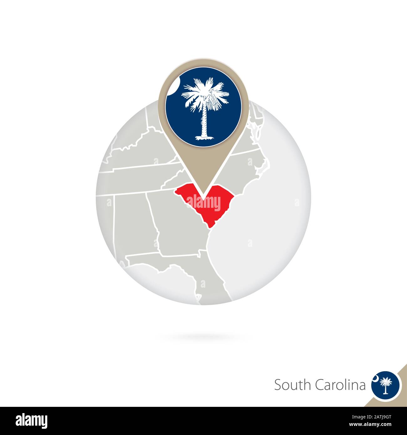 South Carolina US State map and flag in circle. Map of South Carolina ...