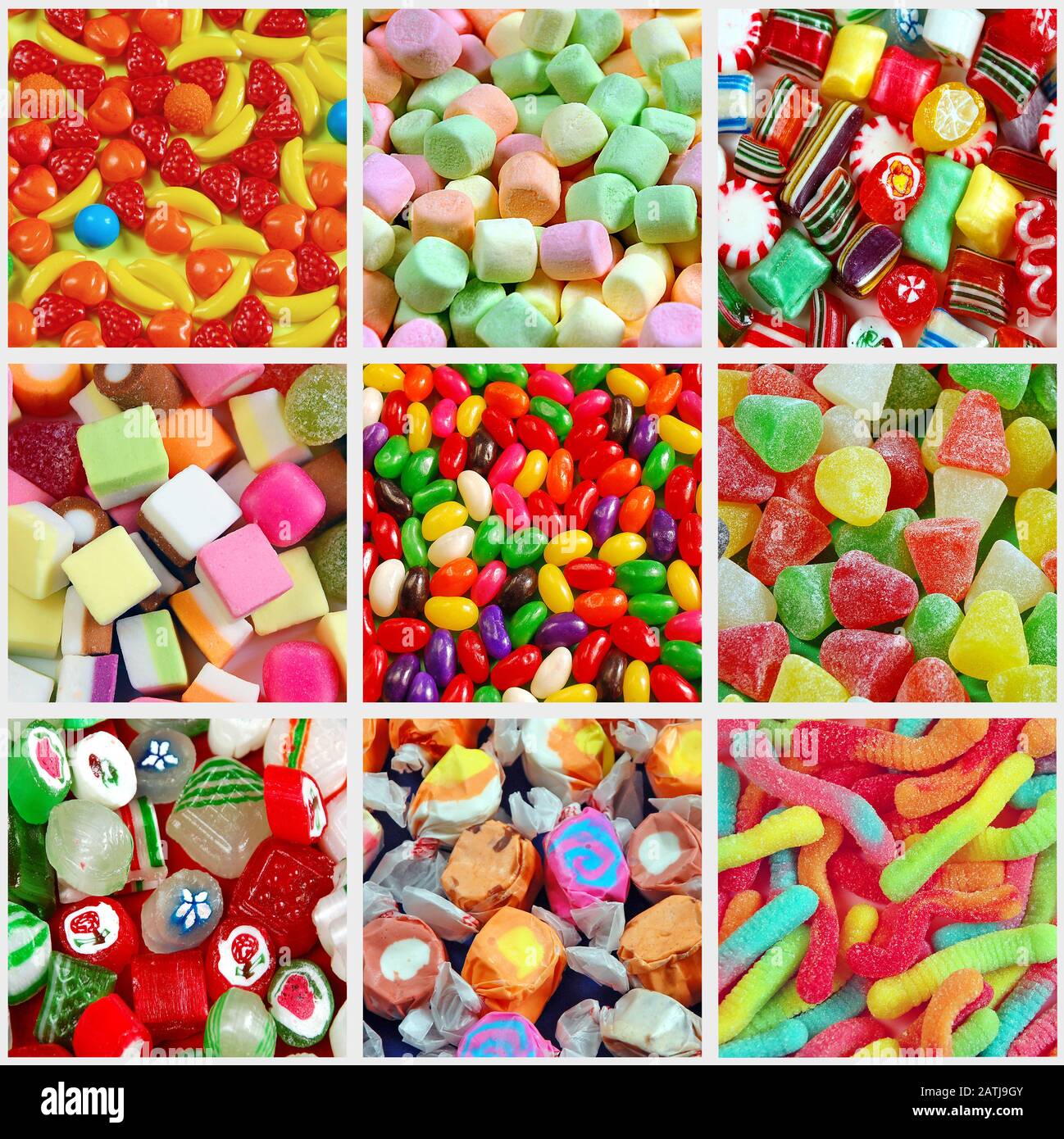 Collage of colorful assorted candy Stock Photo - Alamy