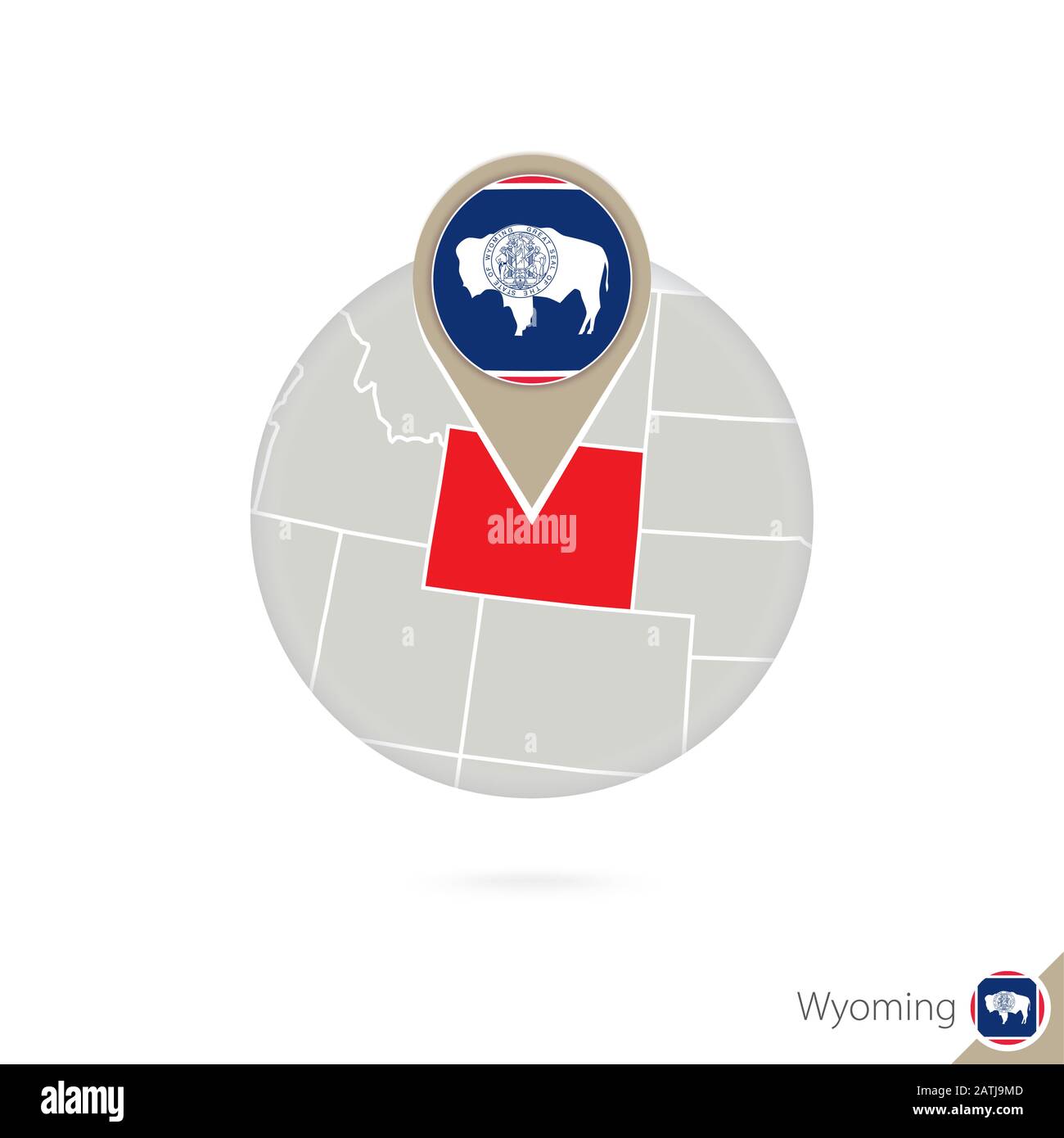 Wyoming US State map and flag in circle. Map of Wyoming, Wyoming flag ...