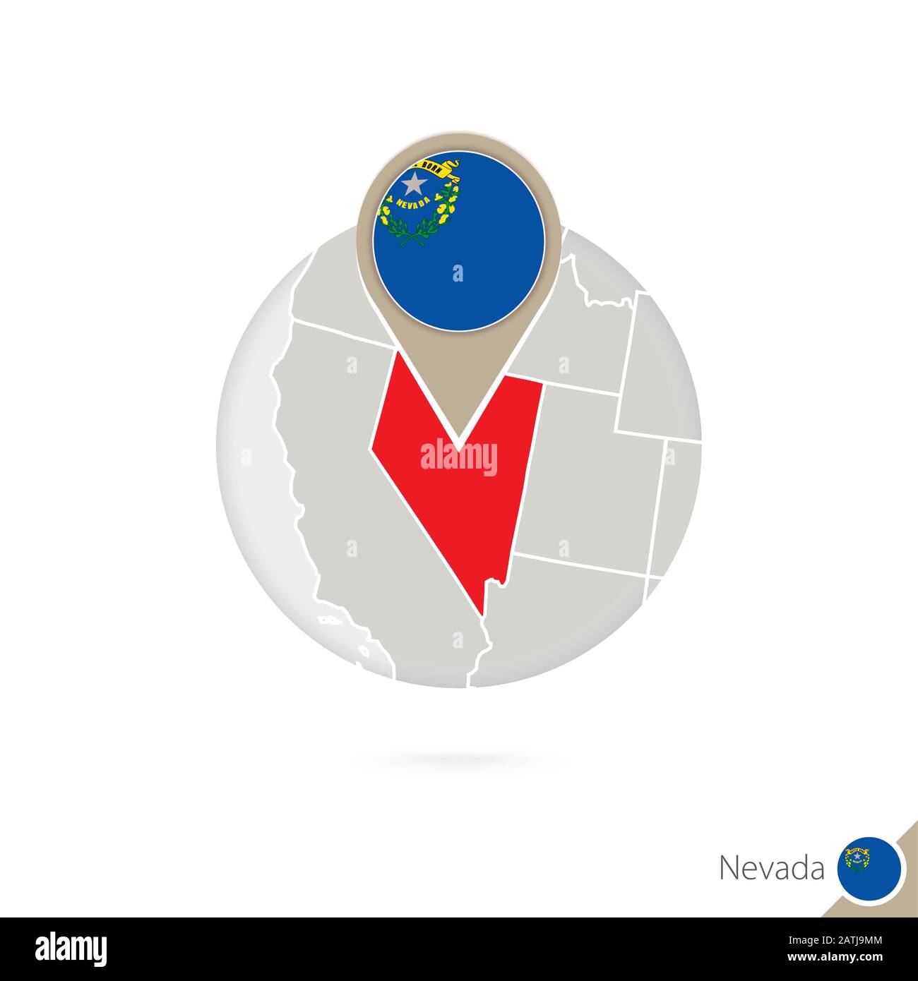 Nevada US State map and flag in circle. Map of Nevada, Nevada flag pin ...