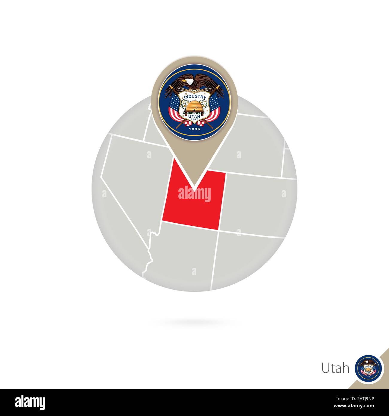 Utah US State map and flag in circle. Map of Utah, Utah flag pin. Map ...