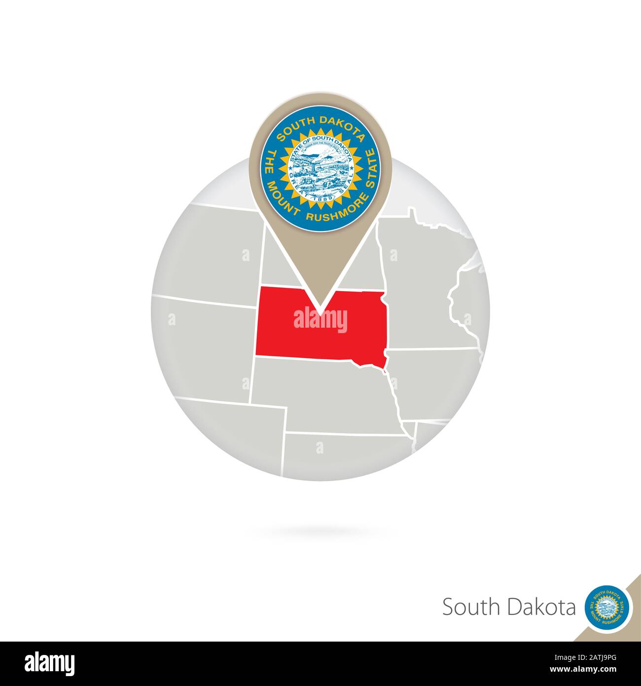 South Dakota US State map and flag in circle. Map of South Dakota ...
