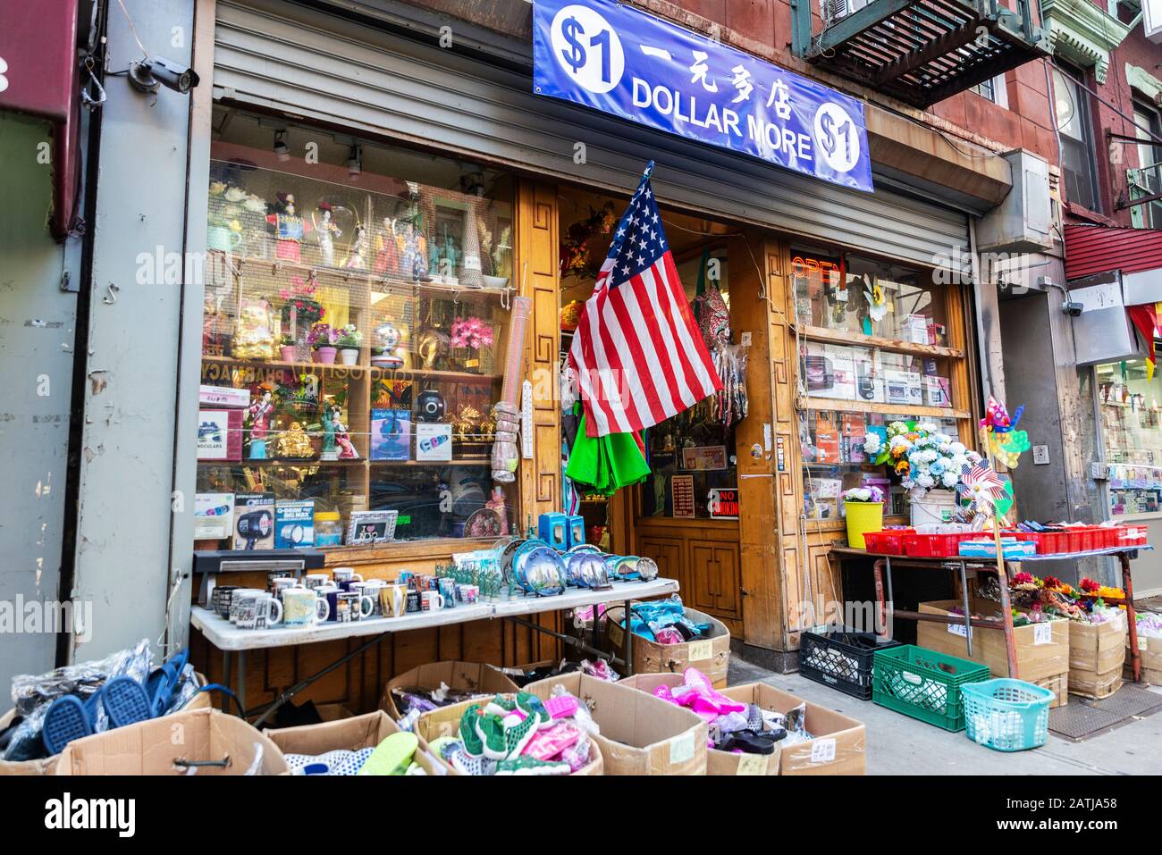 New York City, USA - August 2, 2018: Display of a one dollar store and ...