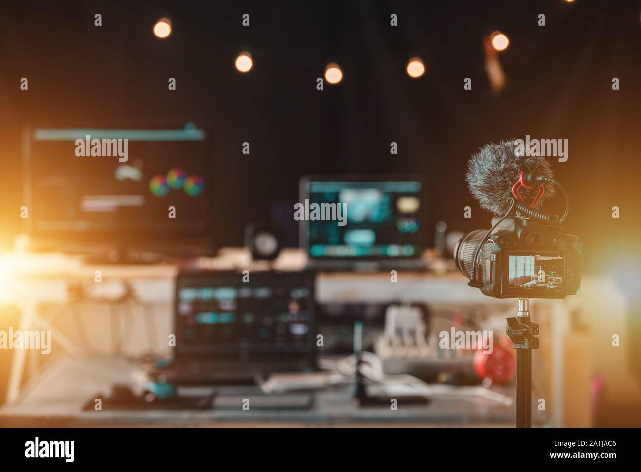Equipment in the house studio of Vlogger professional content creator ...