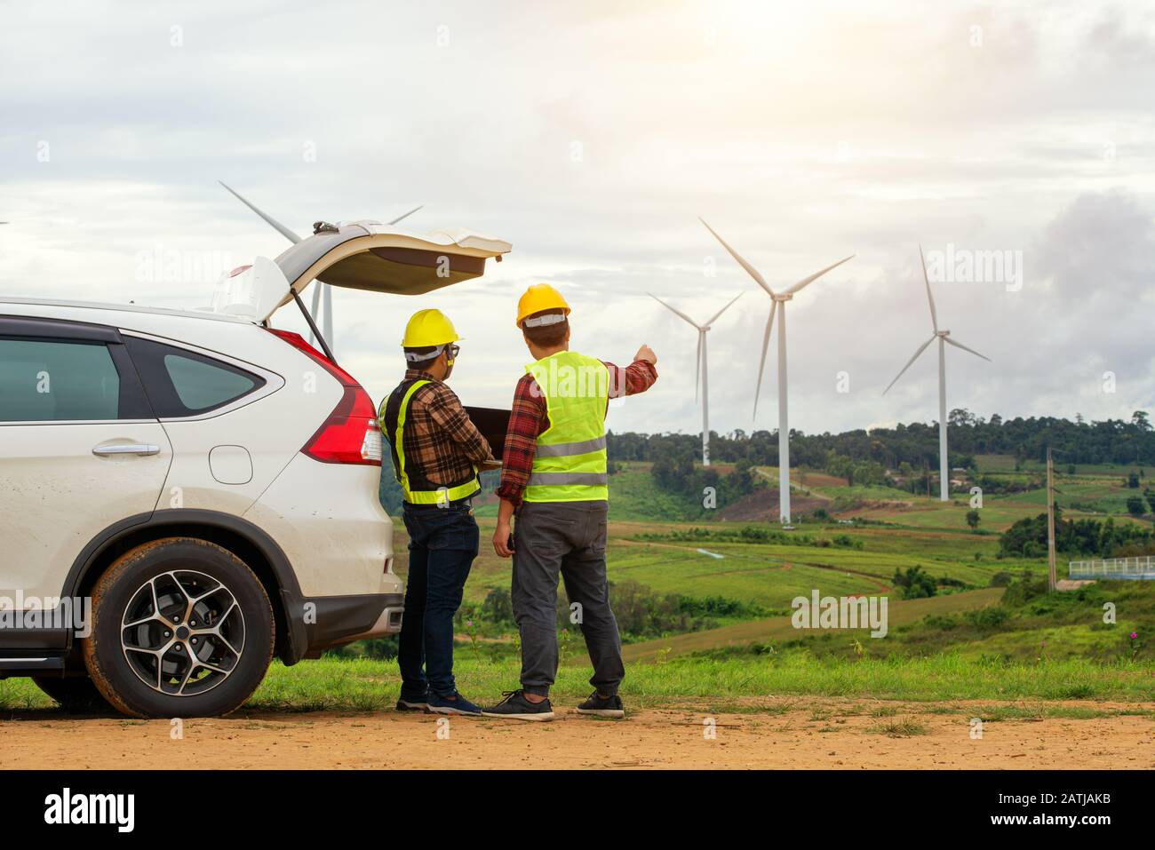 Engineering working outdoor for analysis wind and wind turbine ...