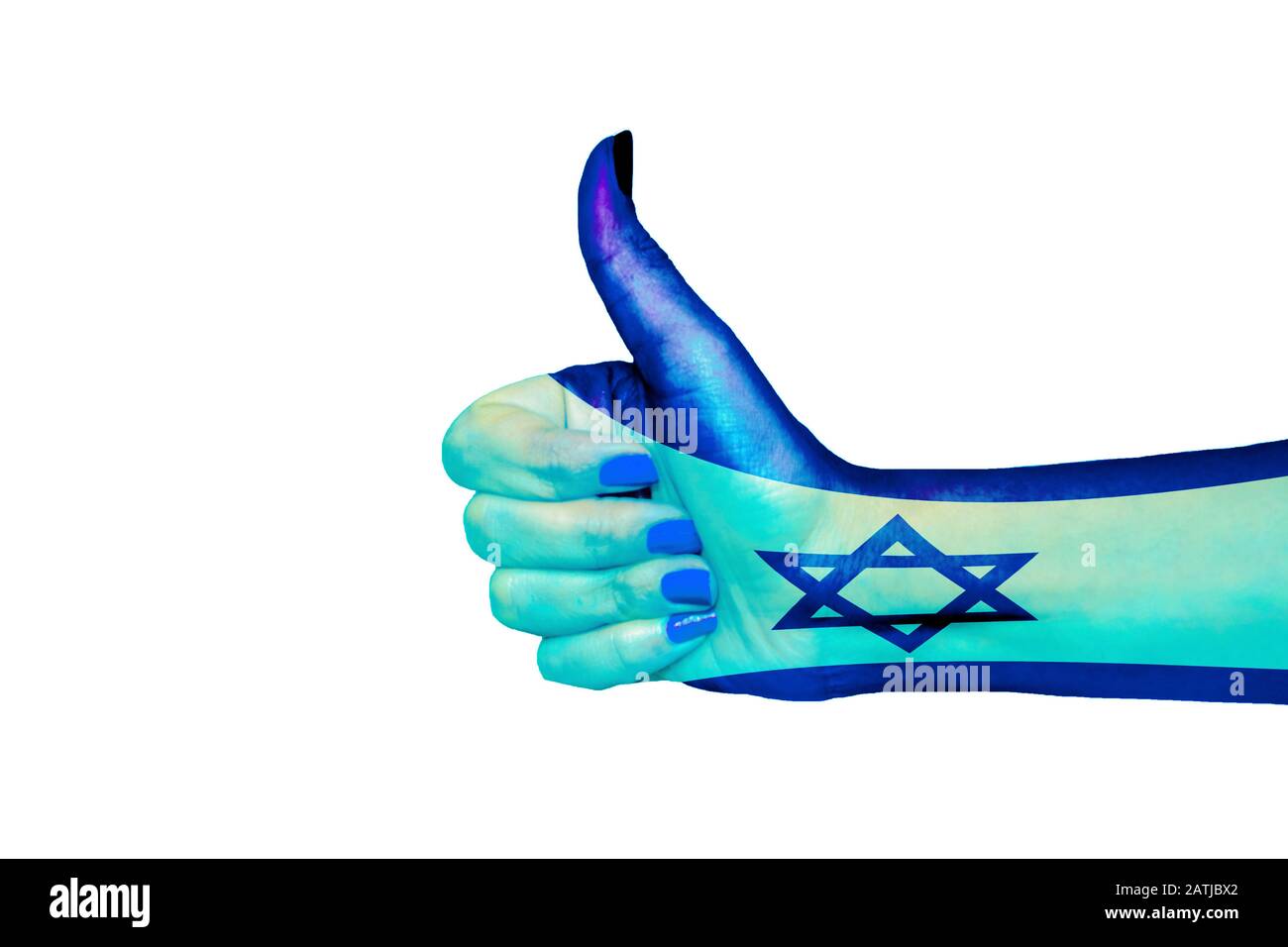 Israel flag painted on hand showing thumbs up Stock Photo - Alamy