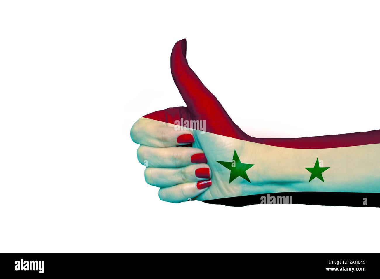 Syria flag painted on hand showing thumbs up Stock Photo - Alamy