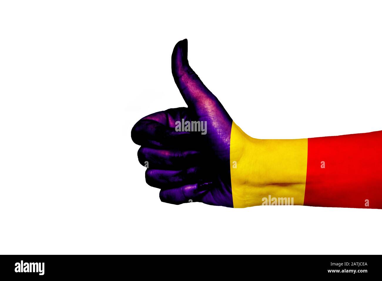 Romania flag painted on hand showing thumbs up Stock Photo - Alamy