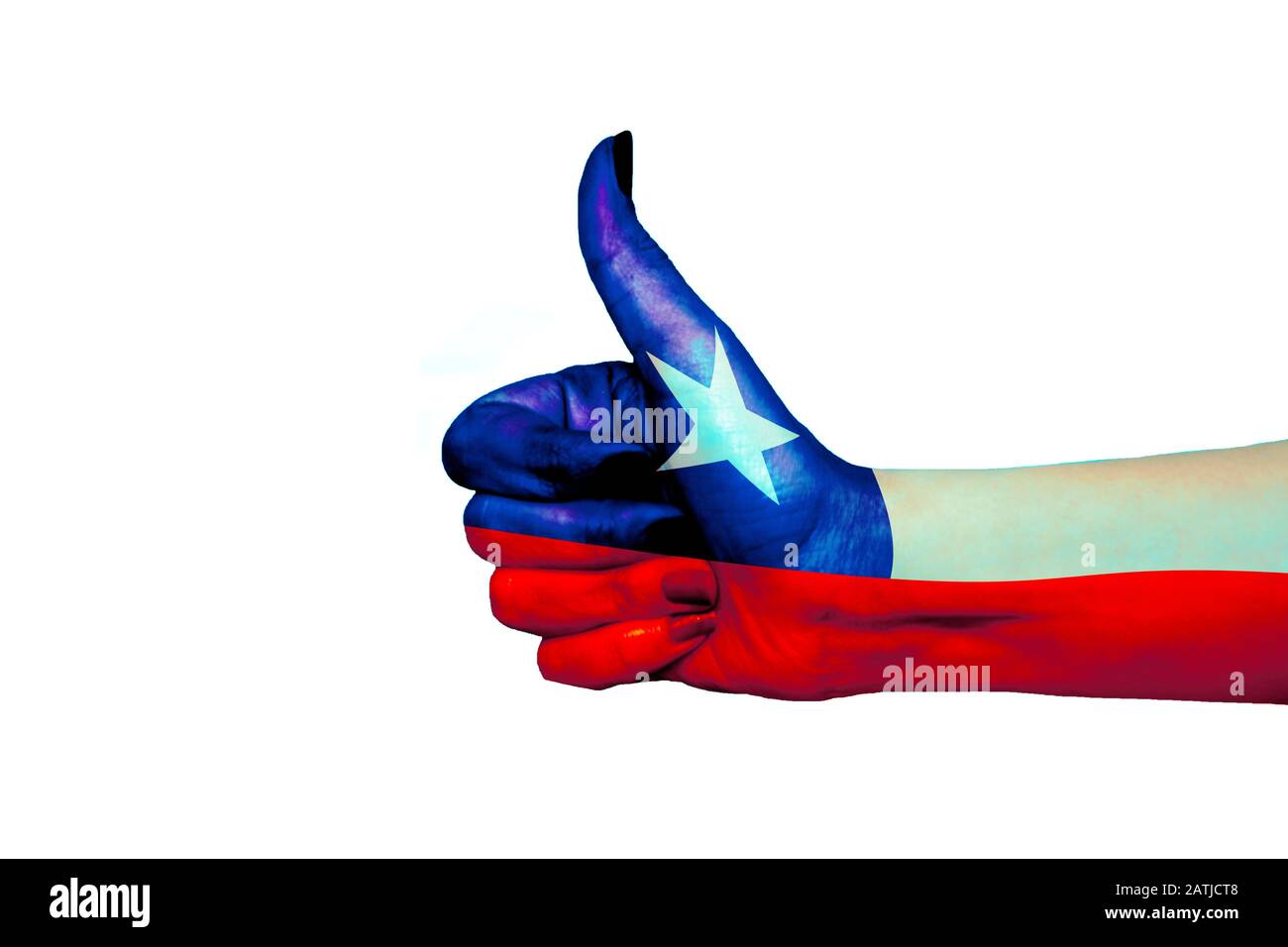 Chile flag painted on hand showing thumbs up Stock Photo - Alamy