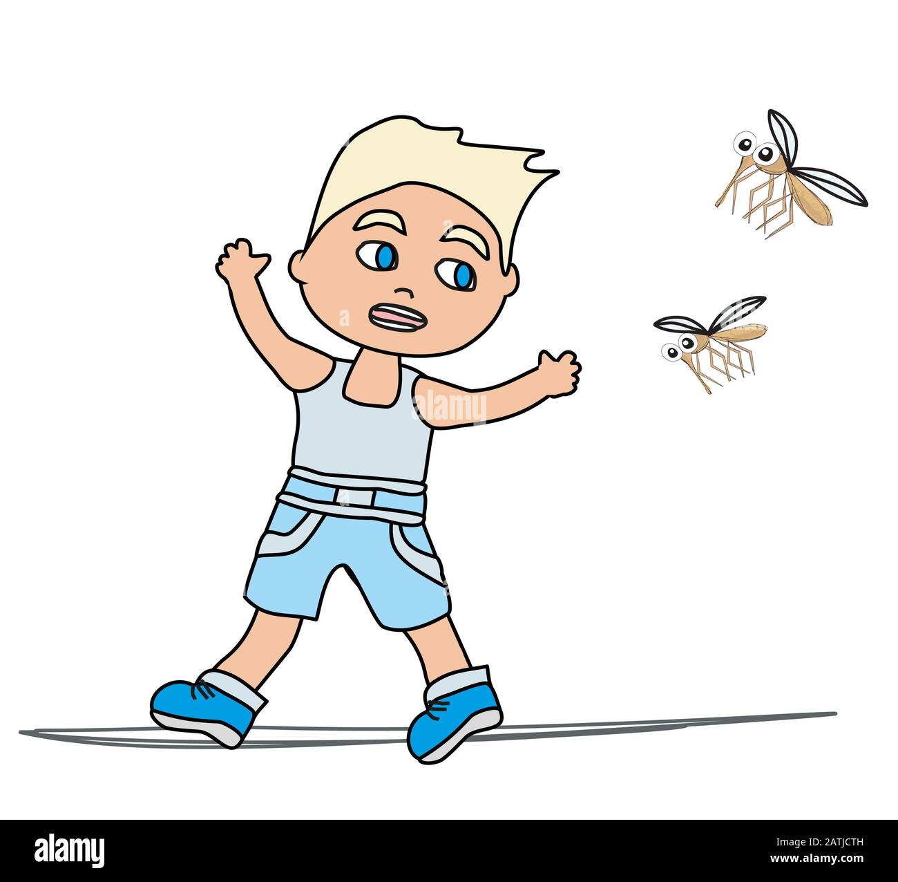 Boy runs away from mosquitoes Stock Photo - Alamy